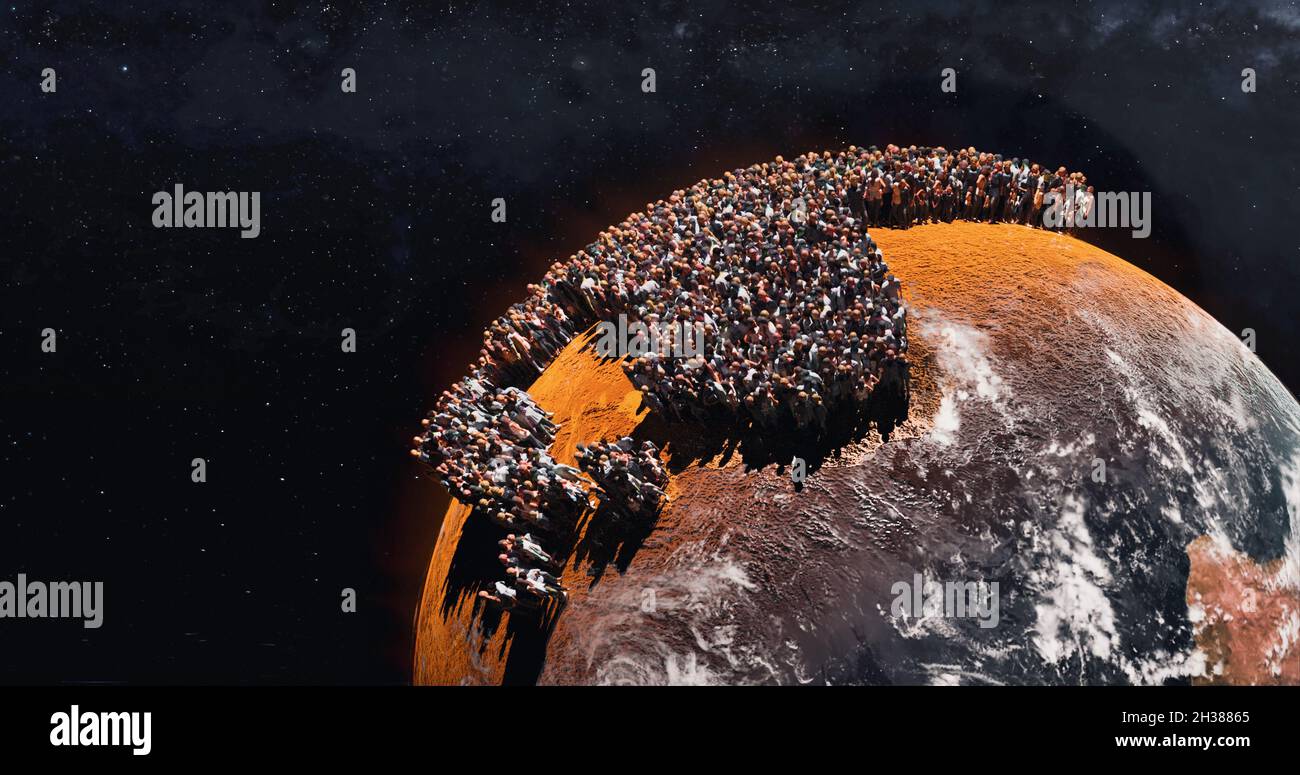 Overpopulation of planet Earth, Drought and famine 3D render Stock ...