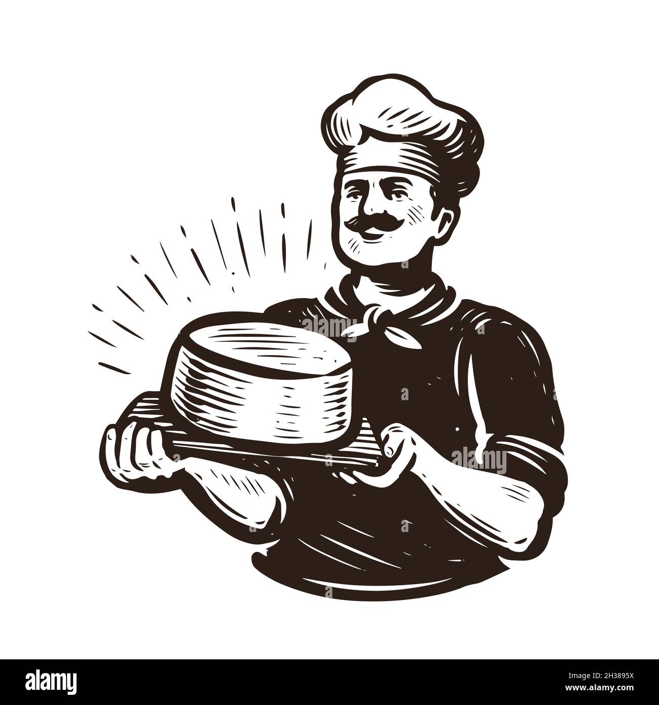 Chef with a tray. Cooking, food concept vector illustration Stock ...