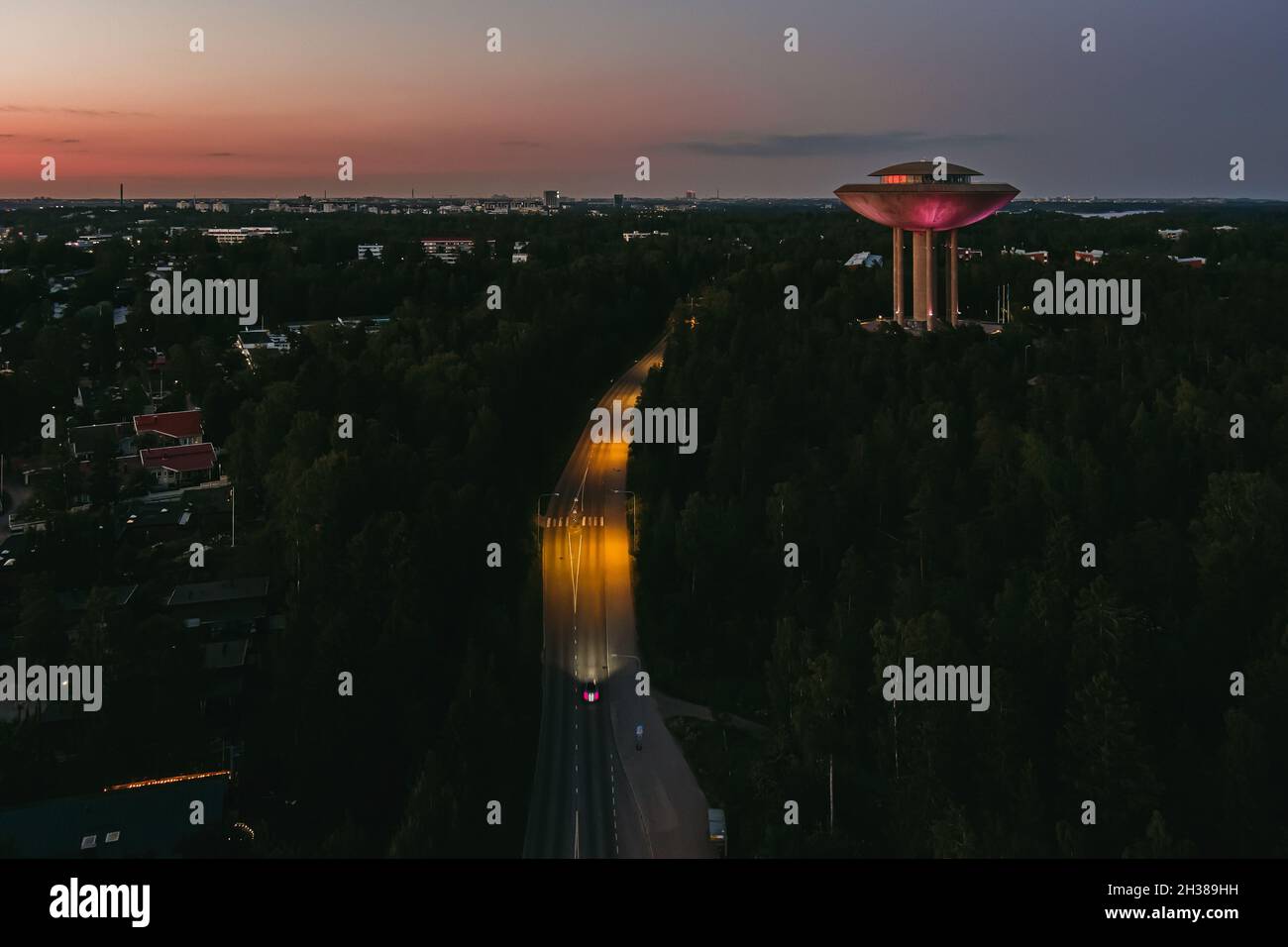 Water Tower. Lights of the water tower at night Stock Photo - Alamy