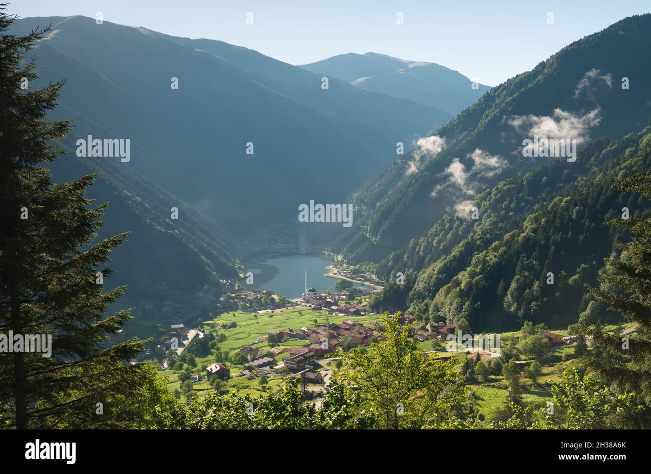 Morning in the famous Long Lake ( Turkish; Uzungöl ) in Trabzon. Long ...
