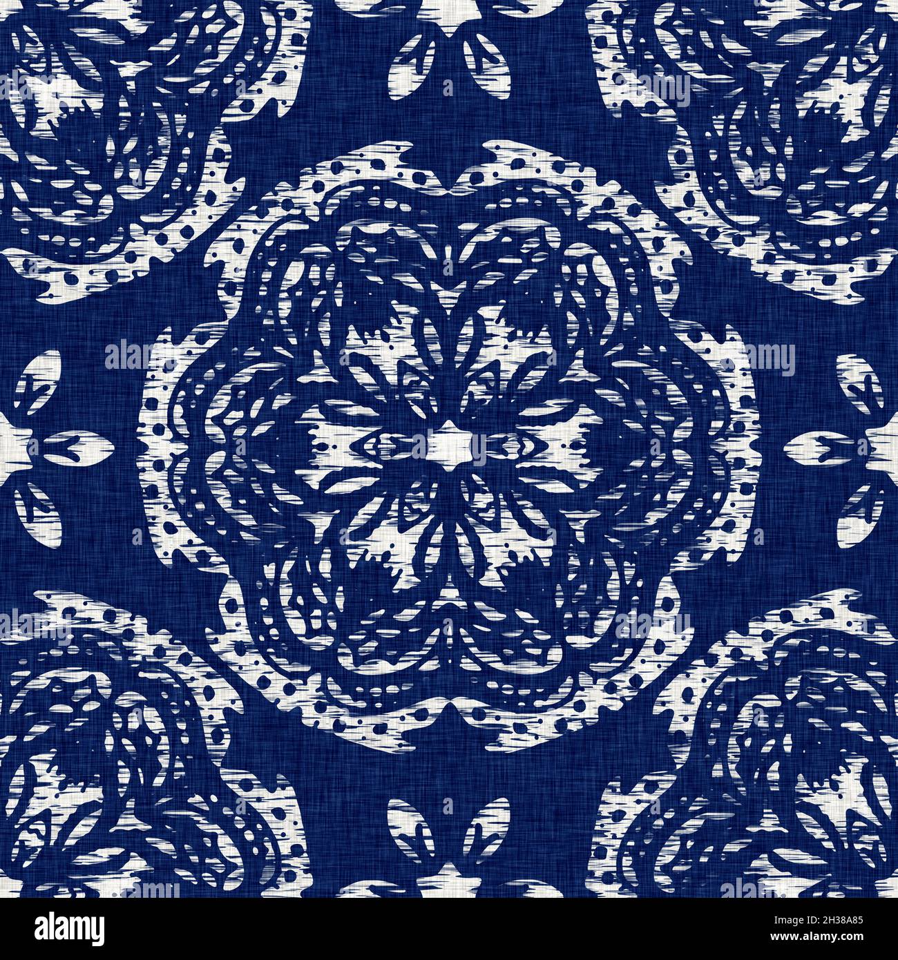 Indigo dyed fabric flower pattern texture. Seamless textile fashion ...