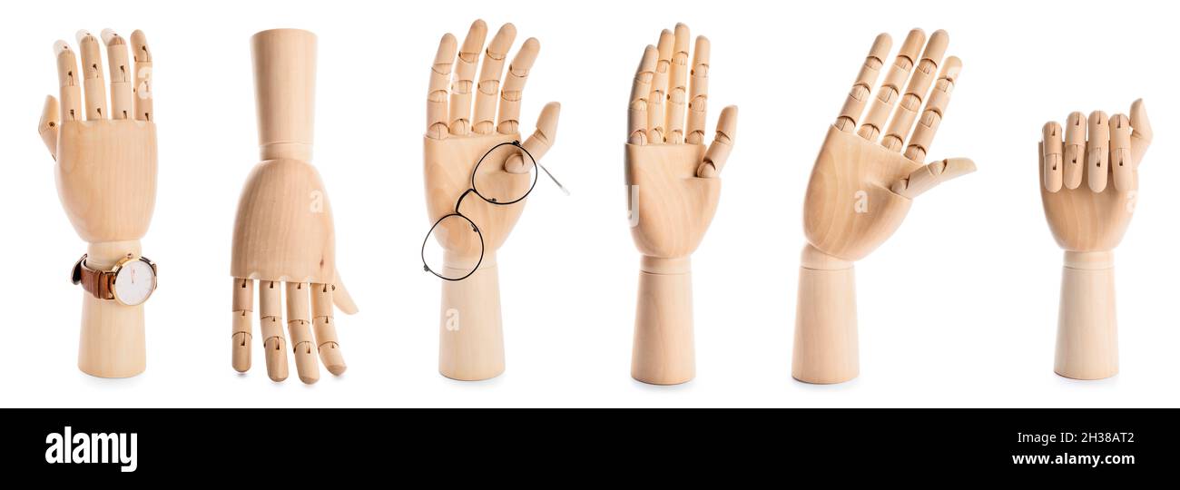 Set wooden hand gestures hi-res stock photography and images - Alamy