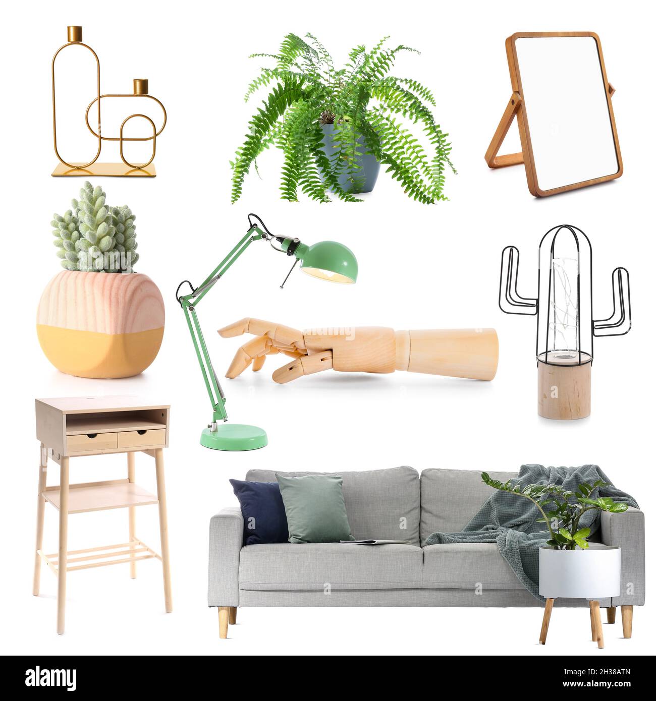 Different stylish decor for interior of room on white background Stock ...