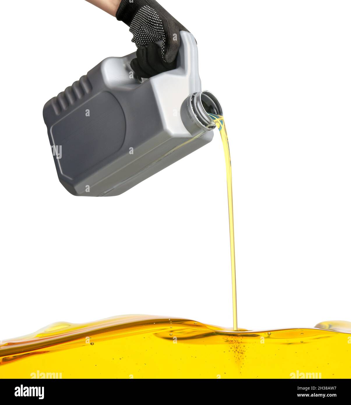 Pouring of car oil from canister against white background Stock Photo ...