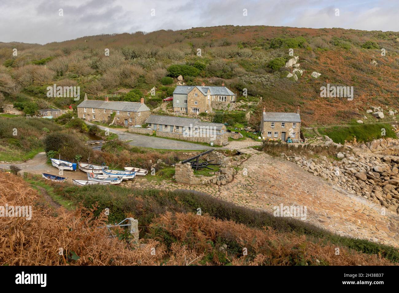 Penberth Cove in Cornwall, a quiet unspoilt traditional working fishing ...