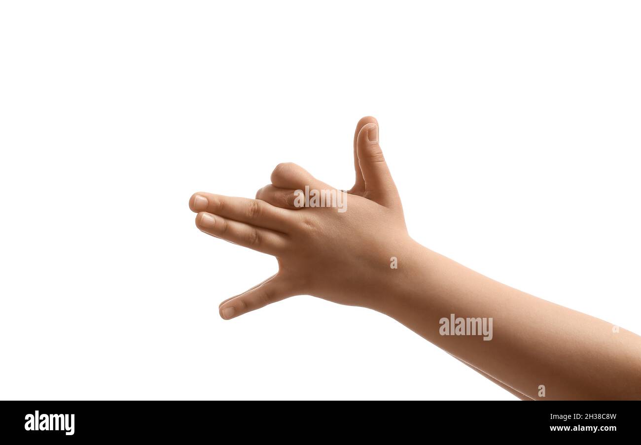 Child performing a shadow play on white background Stock Photo - Alamy