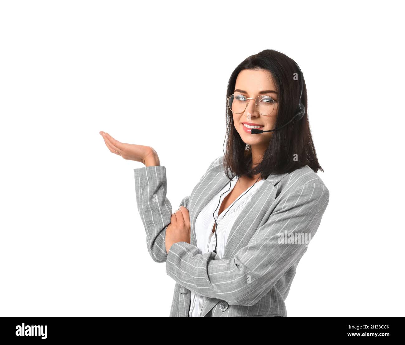 Female technical support agent isolated on white Stock Photo - Alamy