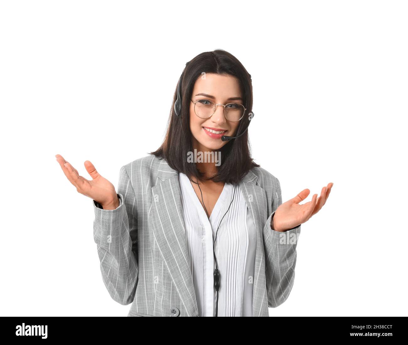 Female technical support agent isolated on white Stock Photo - Alamy