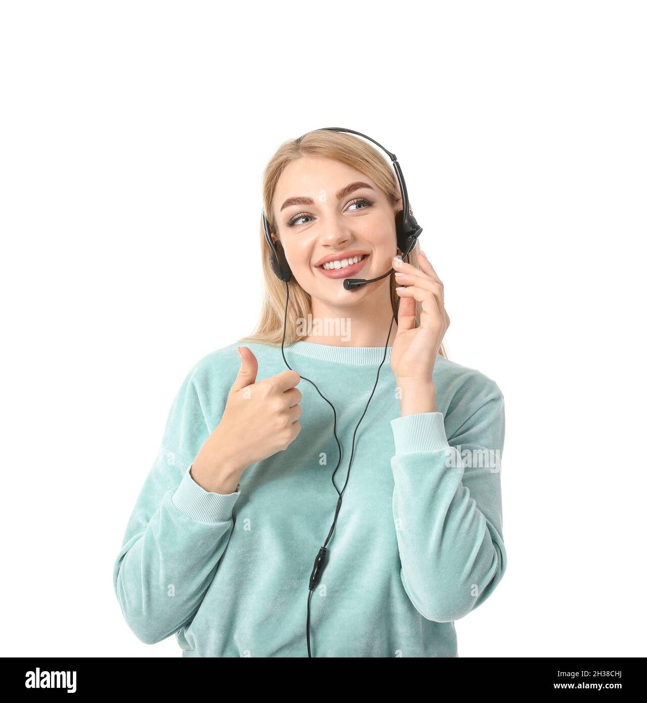 Female technical support agent isolated on white Stock Photo - Alamy