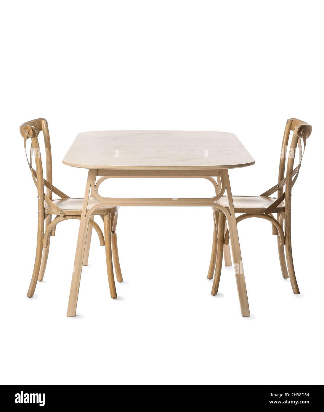 Wooden dining table and chairs on white background Stock Photo - Alamy