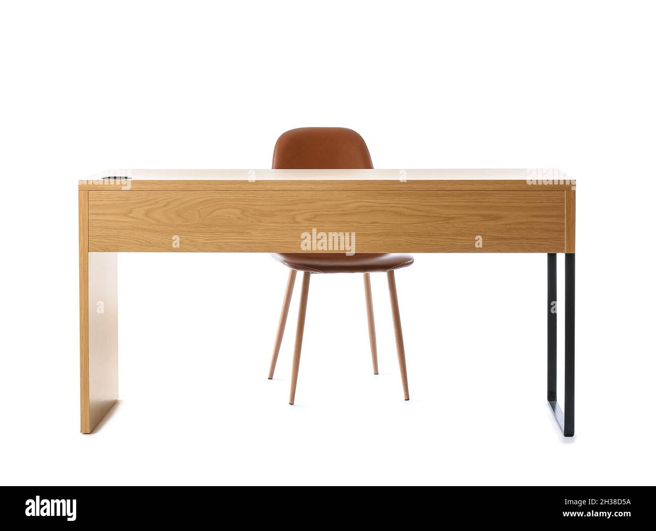 Wooden table and chair on white background Stock Photo - Alamy