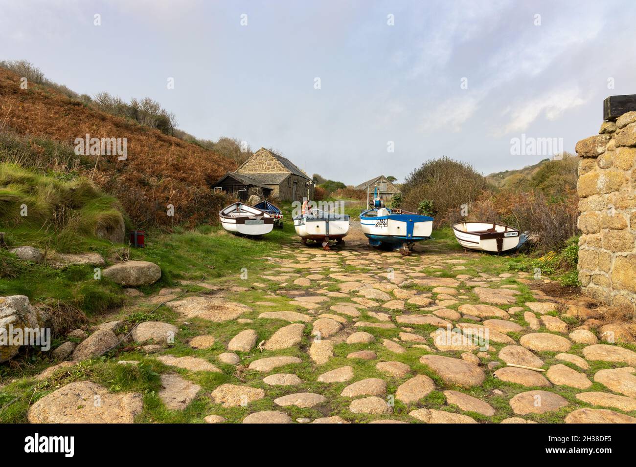 Penberth Cove in Cornwall, a quiet unspoilt traditional working fishing ...