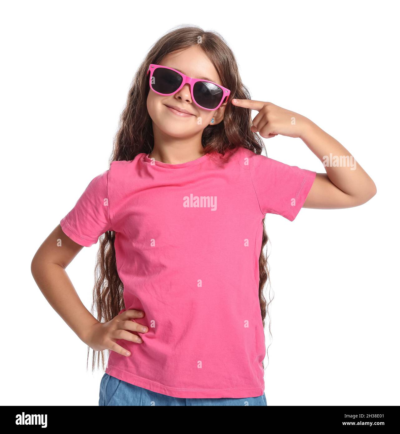 Cool stylish little girl on white background Stock Photo - Alamy