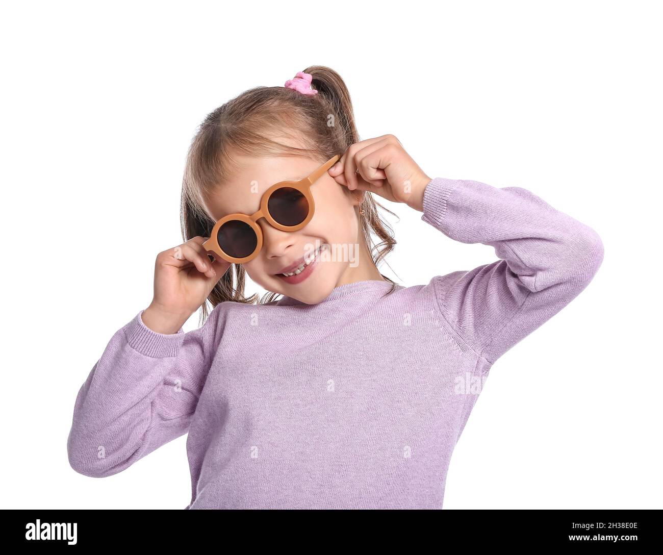 Cool stylish little girl on white background Stock Photo - Alamy