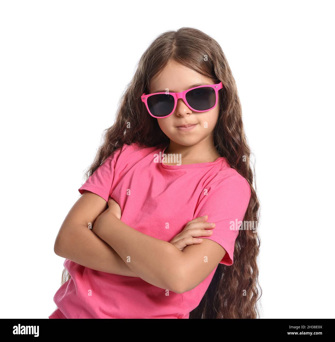 Cool stylish little girl on white background Stock Photo - Alamy