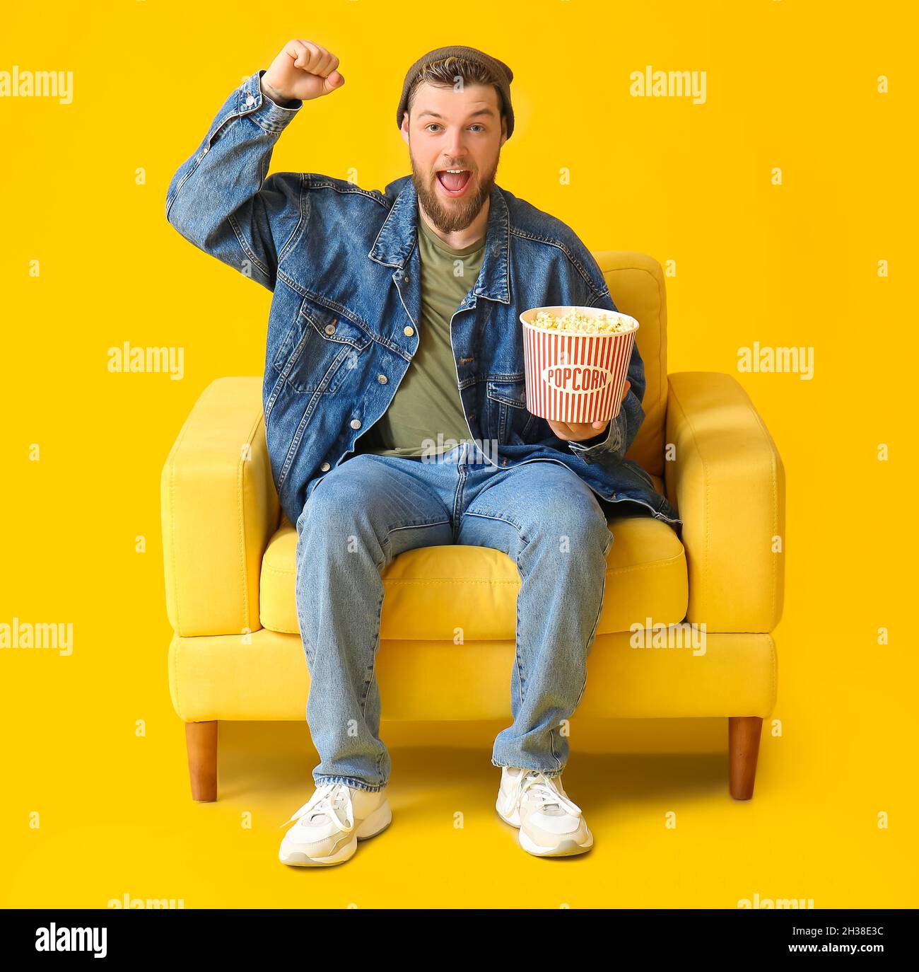 Portrait happy teenager eating popcorn hi-res stock photography and ...