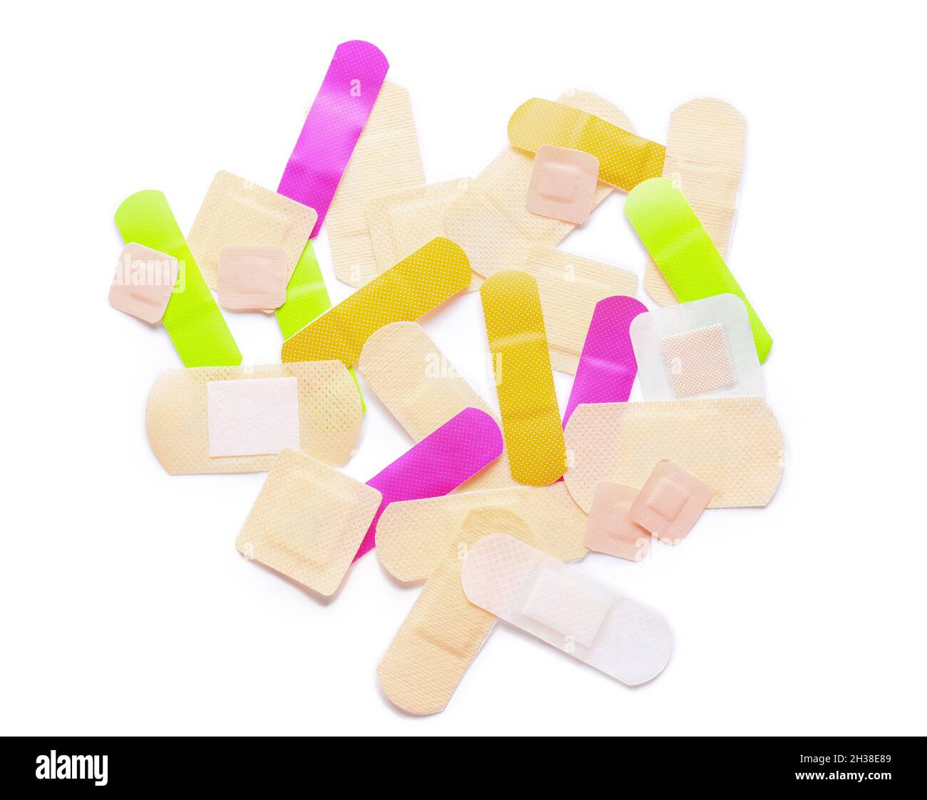 Many different medical plasters on white background Stock Photo - Alamy