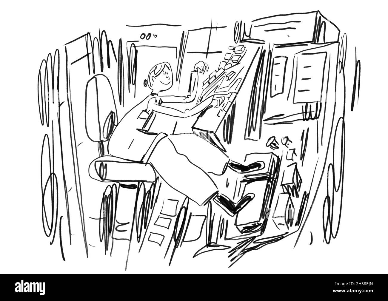 Funny Teen Girl Play On Giant Computer In Technological Room, Pleasant ...