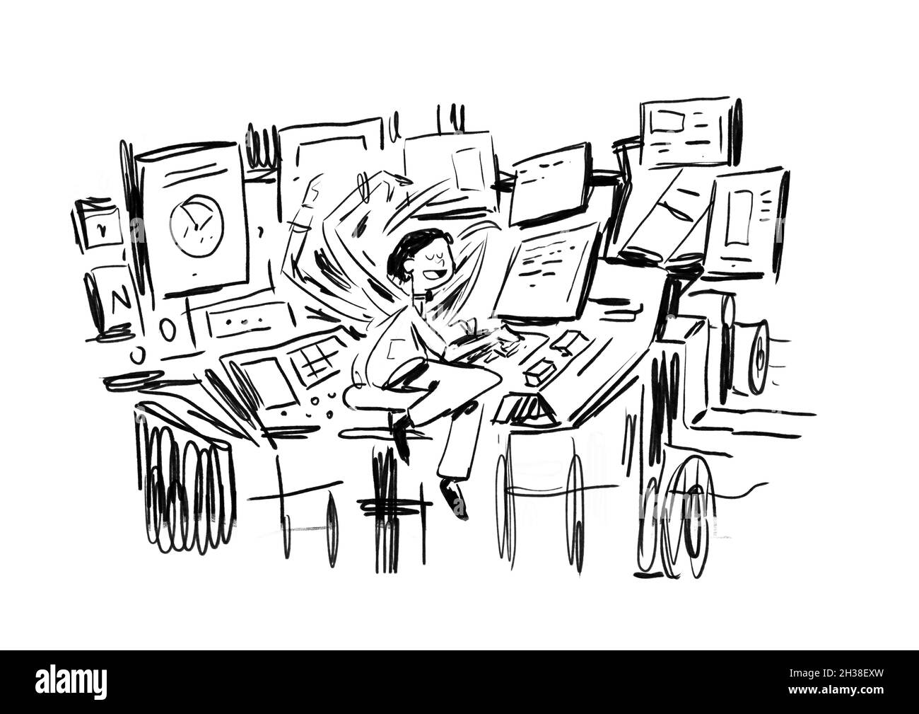 Young Girl Working On Giant Computer In Technological Room, Happy With ...