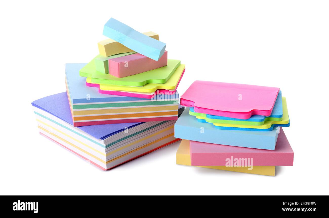 Stack of colorful sticky notes on white background Stock Photo - Alamy