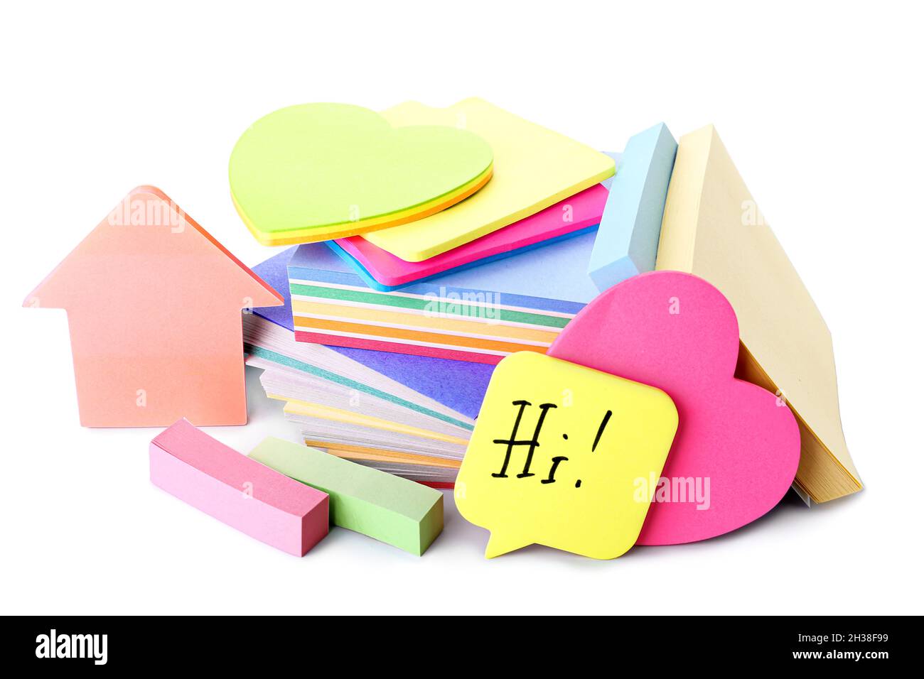 Colorful sticky notes with word HI on white background Stock Photo - Alamy