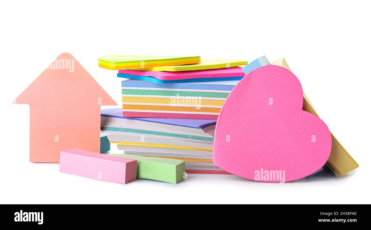 Colorful sticky notes on white background Stock Photo - Alamy