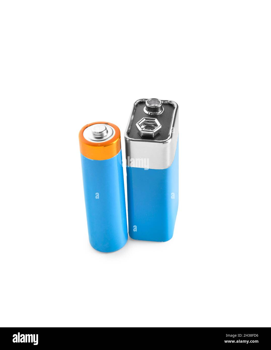 Alkaline batteries isolated on white background Stock Photo - Alamy
