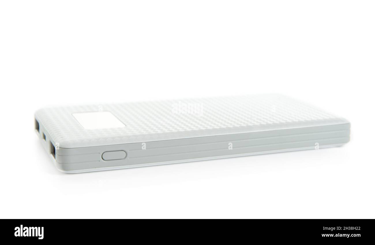 Modern power bank on white background Stock Photo - Alamy