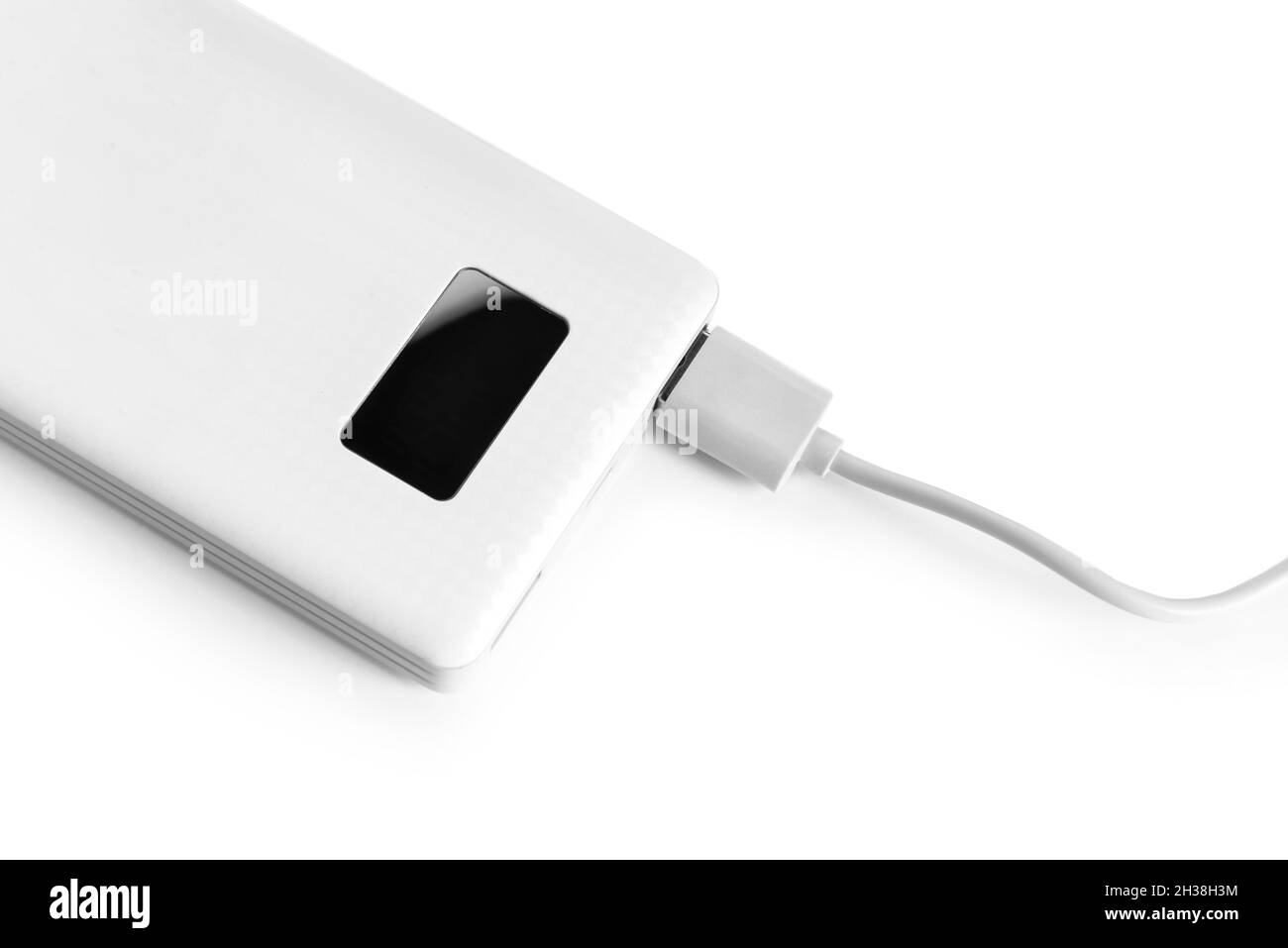 Modern power bank on white background, closeup Stock Photo - Alamy