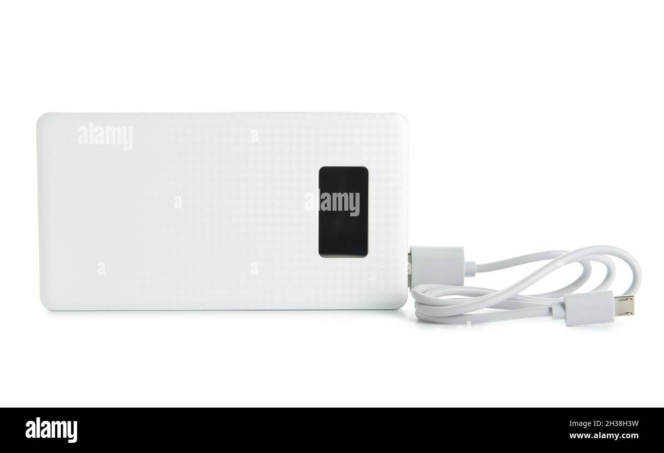 Modern power bank on white background Stock Photo - Alamy