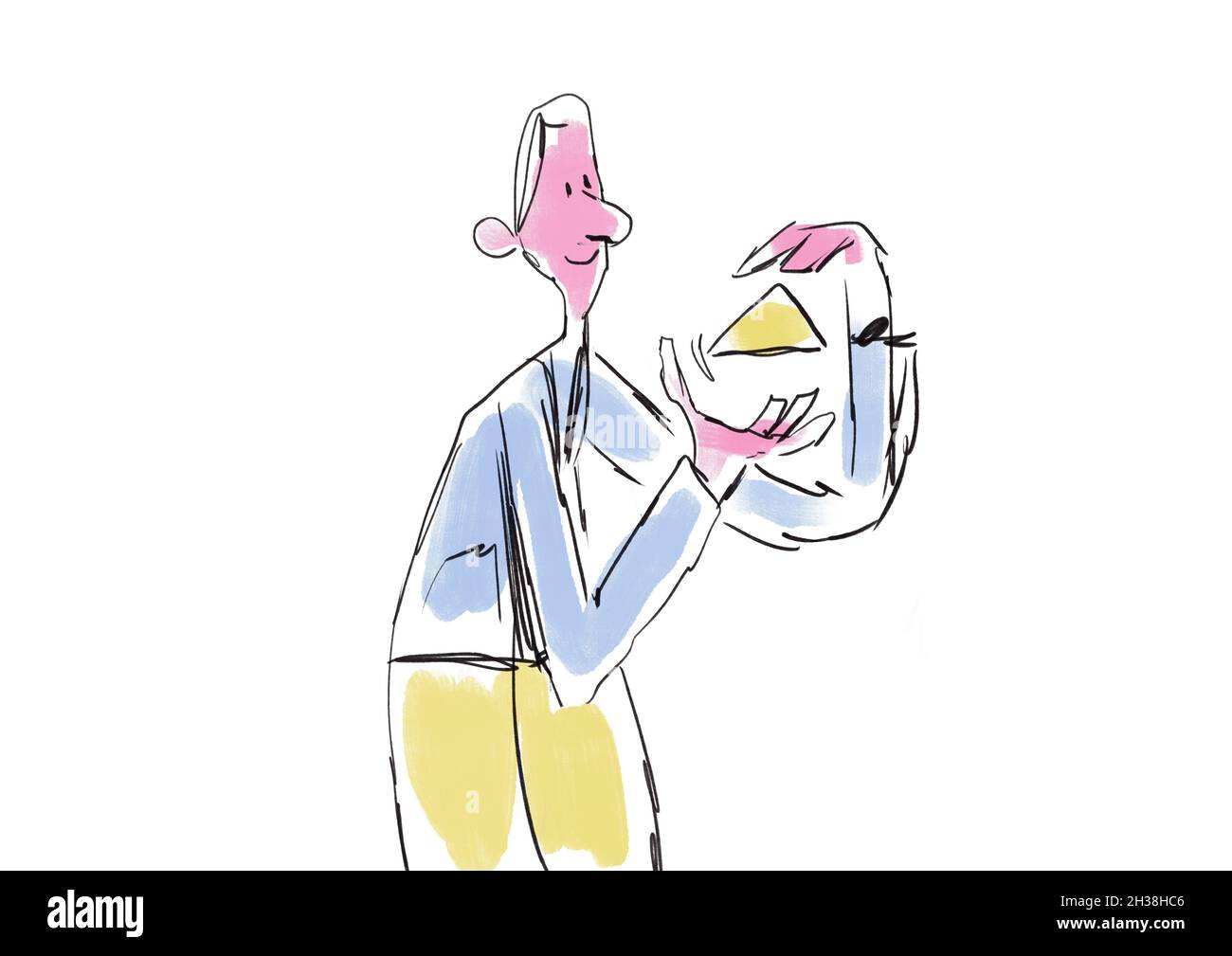 Funny Man Take A Triangle Shape In His Hand, At Work Moment Picture ...