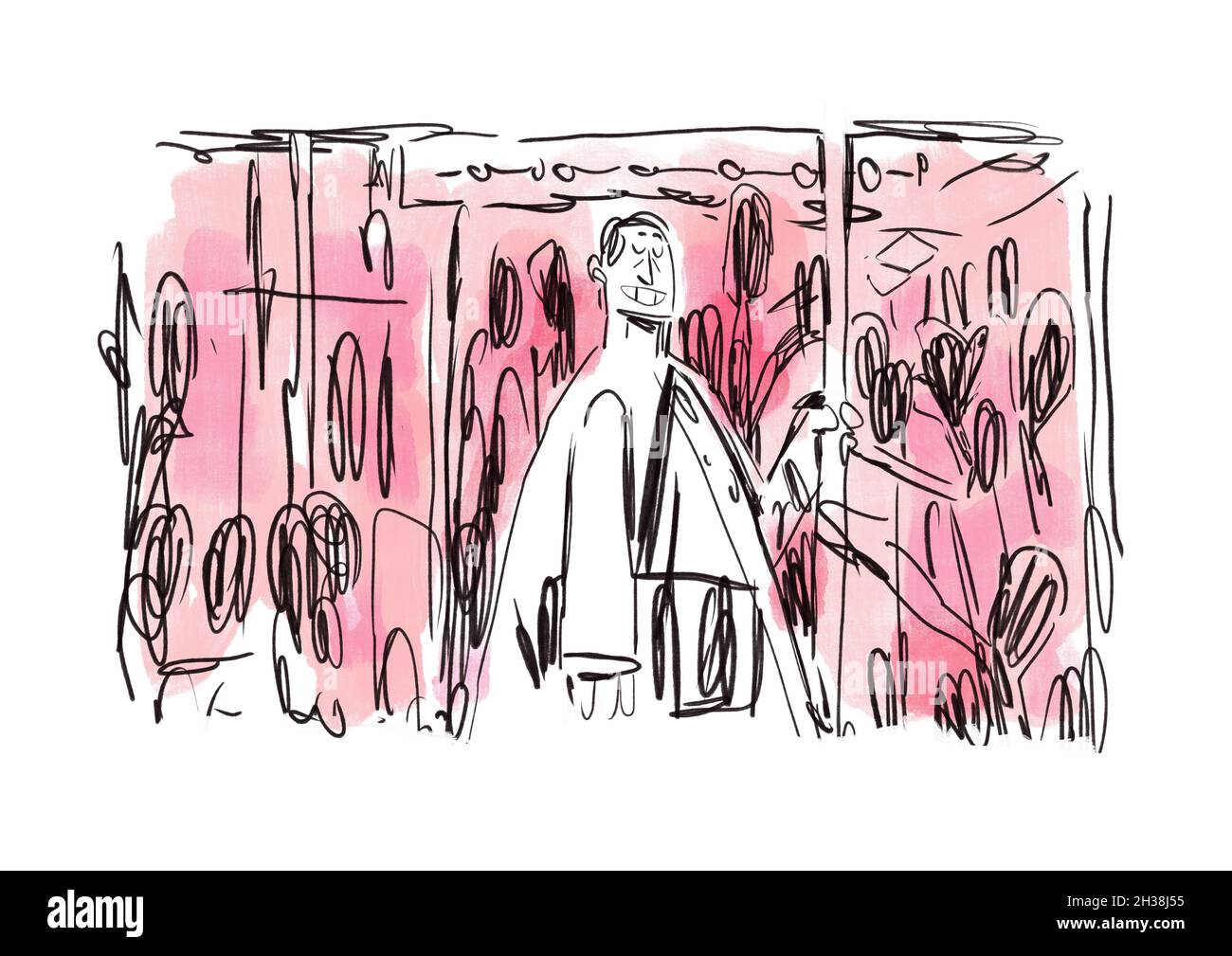 Funny Guy Standing And Positive Despite The Subway Being Crowded With ...