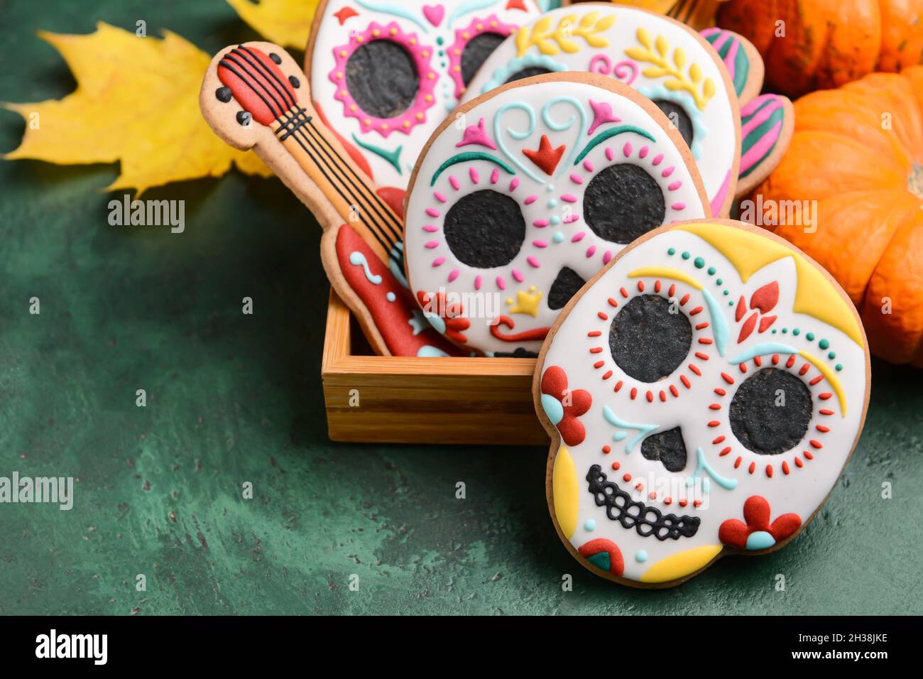 Cookies for Mexico's Day of the Dead (El Dia de Muertos) on green ...