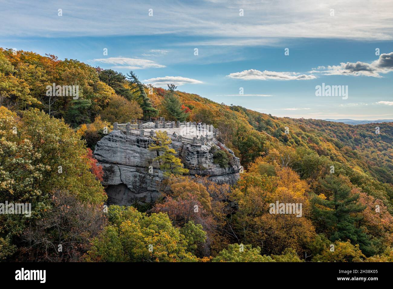 Coopers Rock state park overlook over the Cheat River in narrow wooded ...