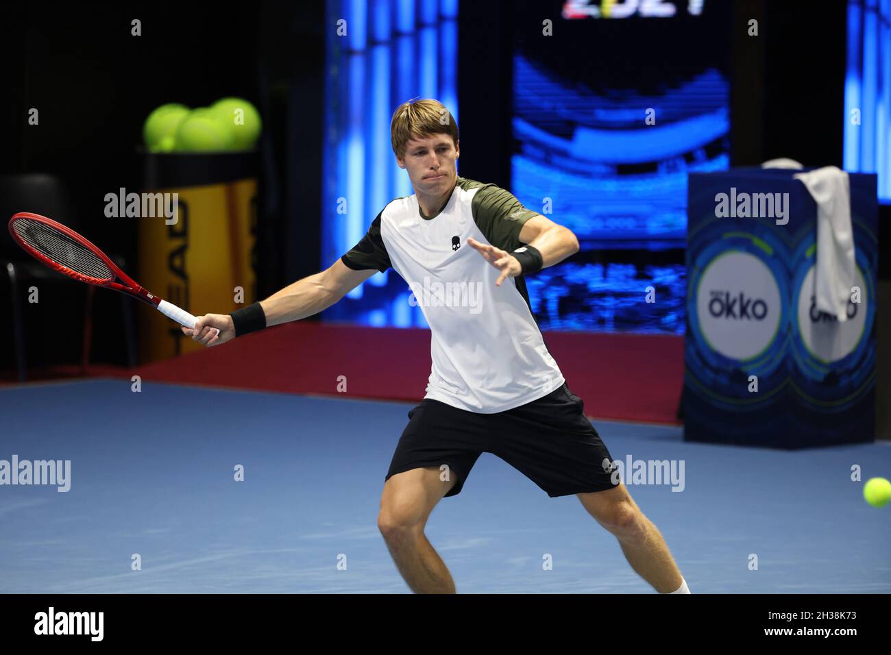 Ilya Ivashka of Belarus in action during the 2021 St. Petersburg Open ...