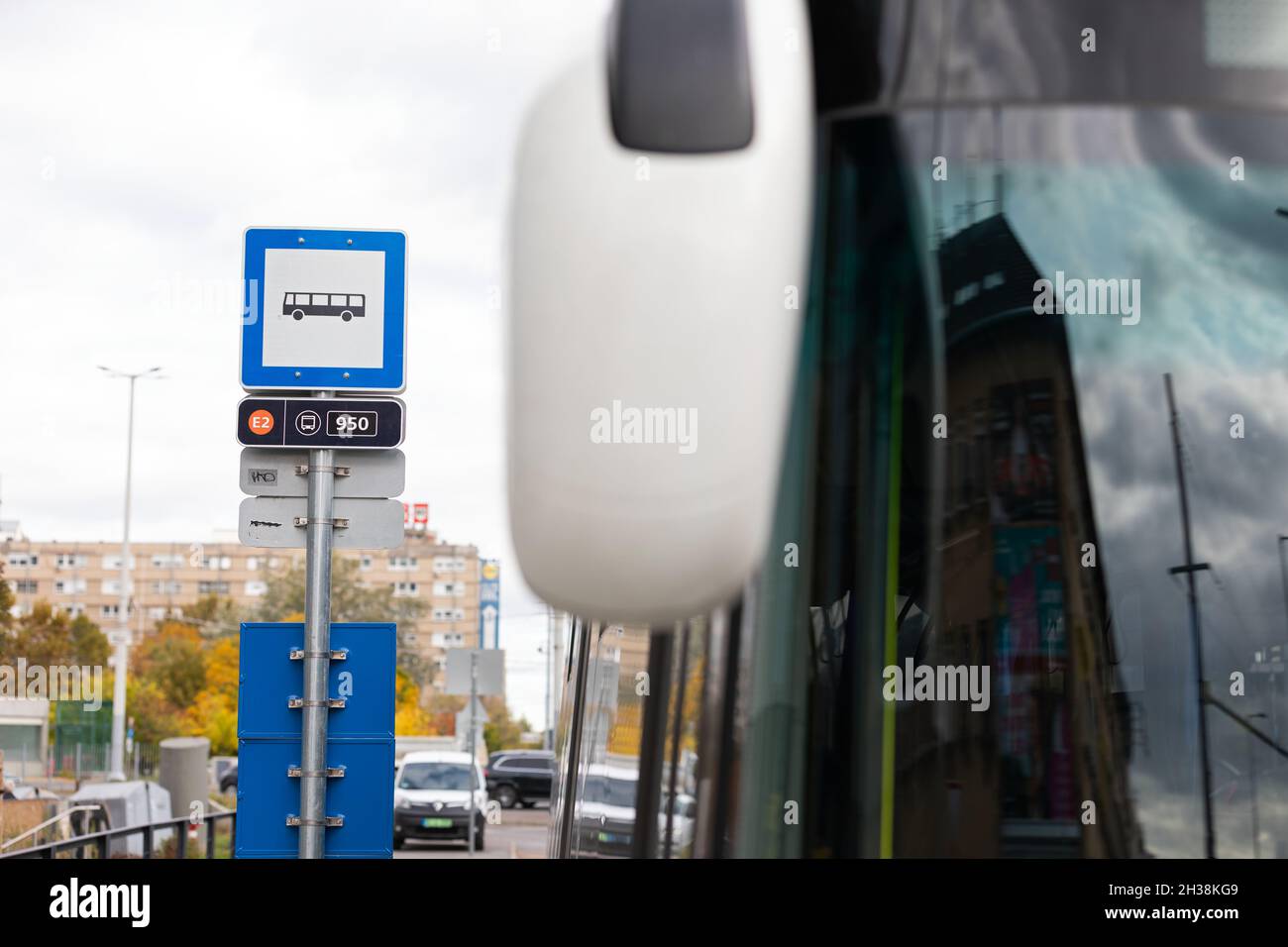 Bus stop sign transport transportation service board hi-res stock ...