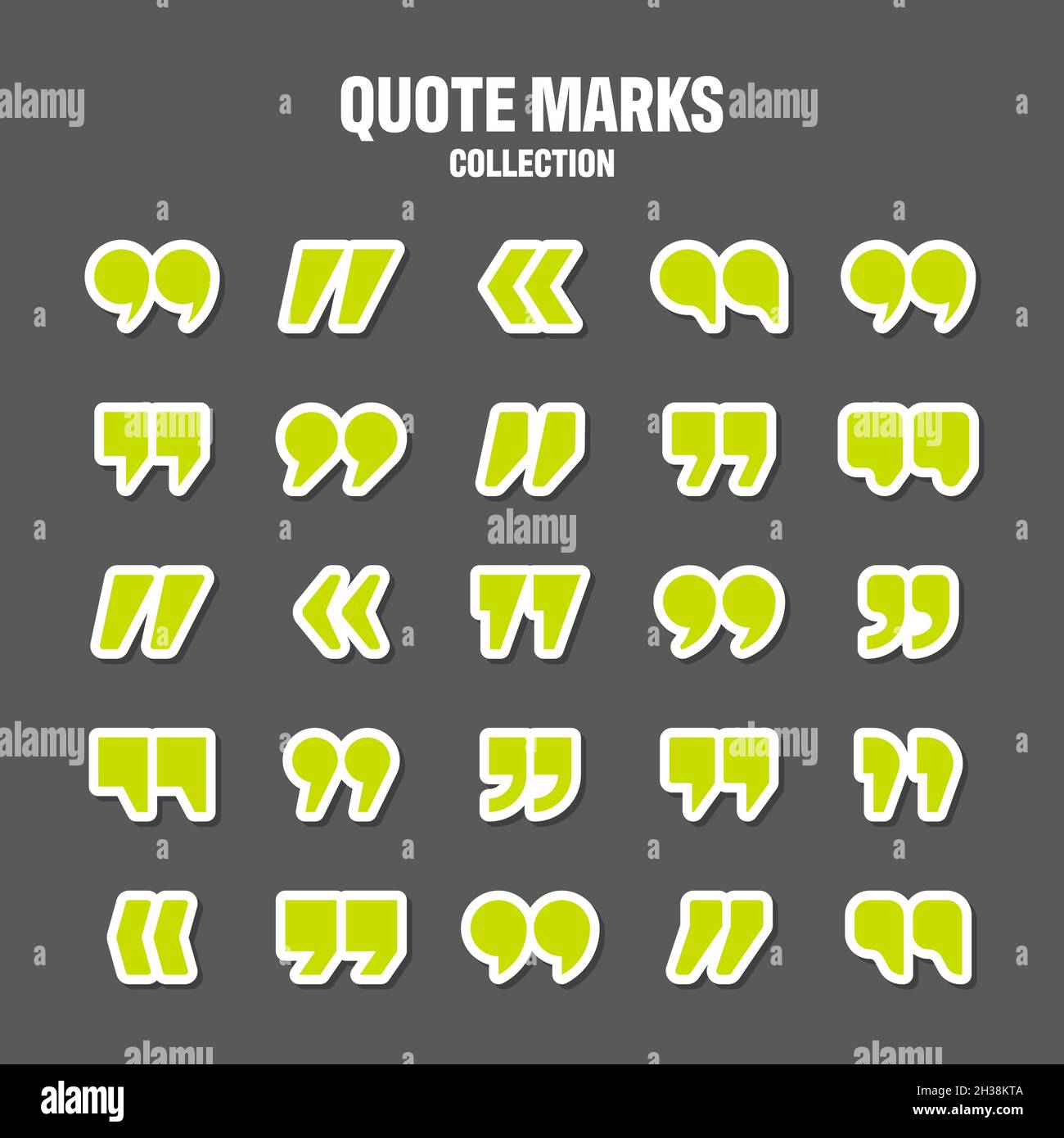 Quotation marks vector collection. Green quotes icon. Colorful stickers ...