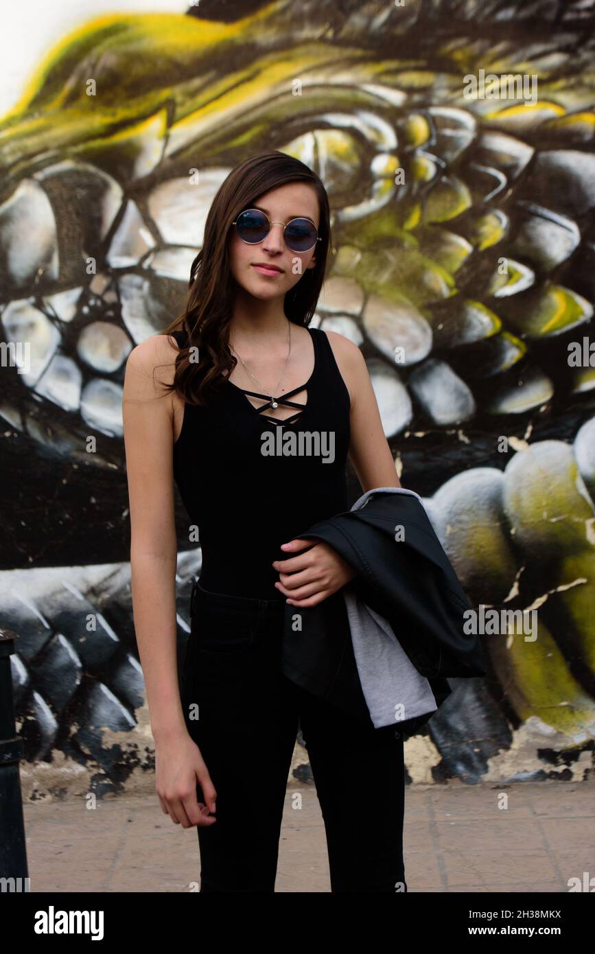 Portrait of adolescent woman, casual fashion, young woman, feminine ...