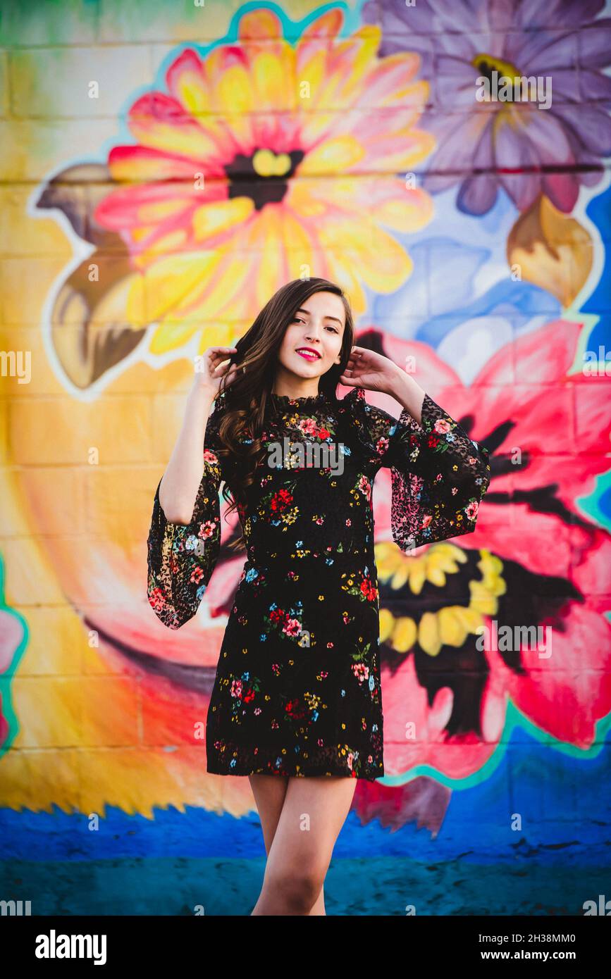 Portrait of adolescent woman, casual fashion, young woman, feminine ...