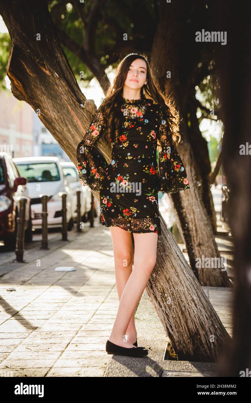 Portrait of adolescent woman, casual fashion, young woman, feminine ...