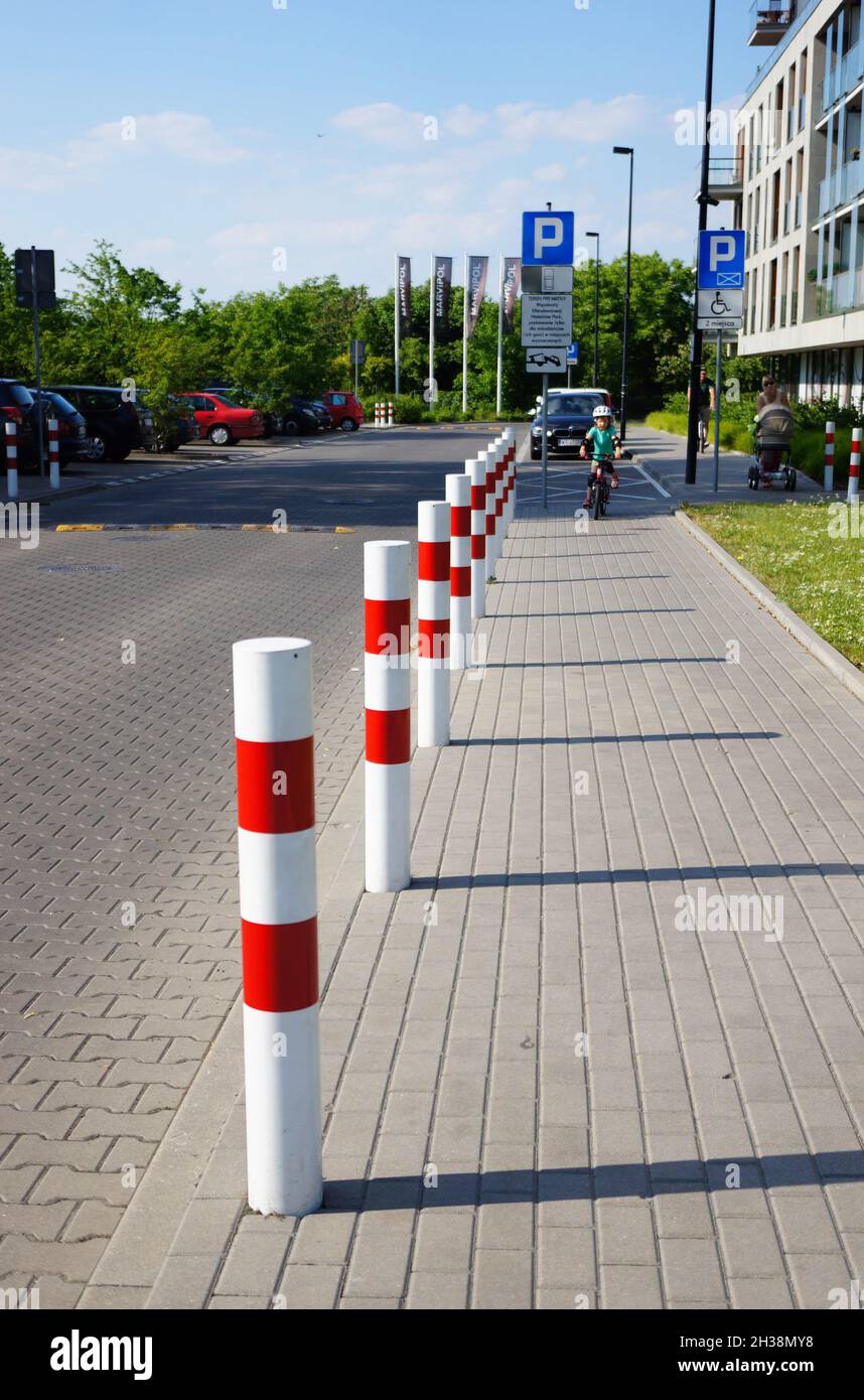 WARSAW, POLAND - Jun 17, 2015: A vertical shot of a row of striped ...