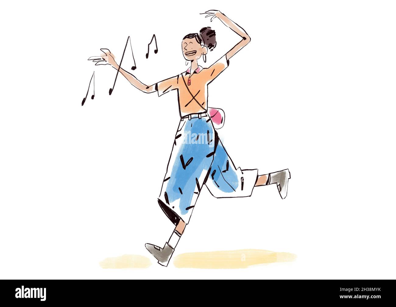 Young Woman Walking And Singing With Big Smile At Street, Happy Music ...