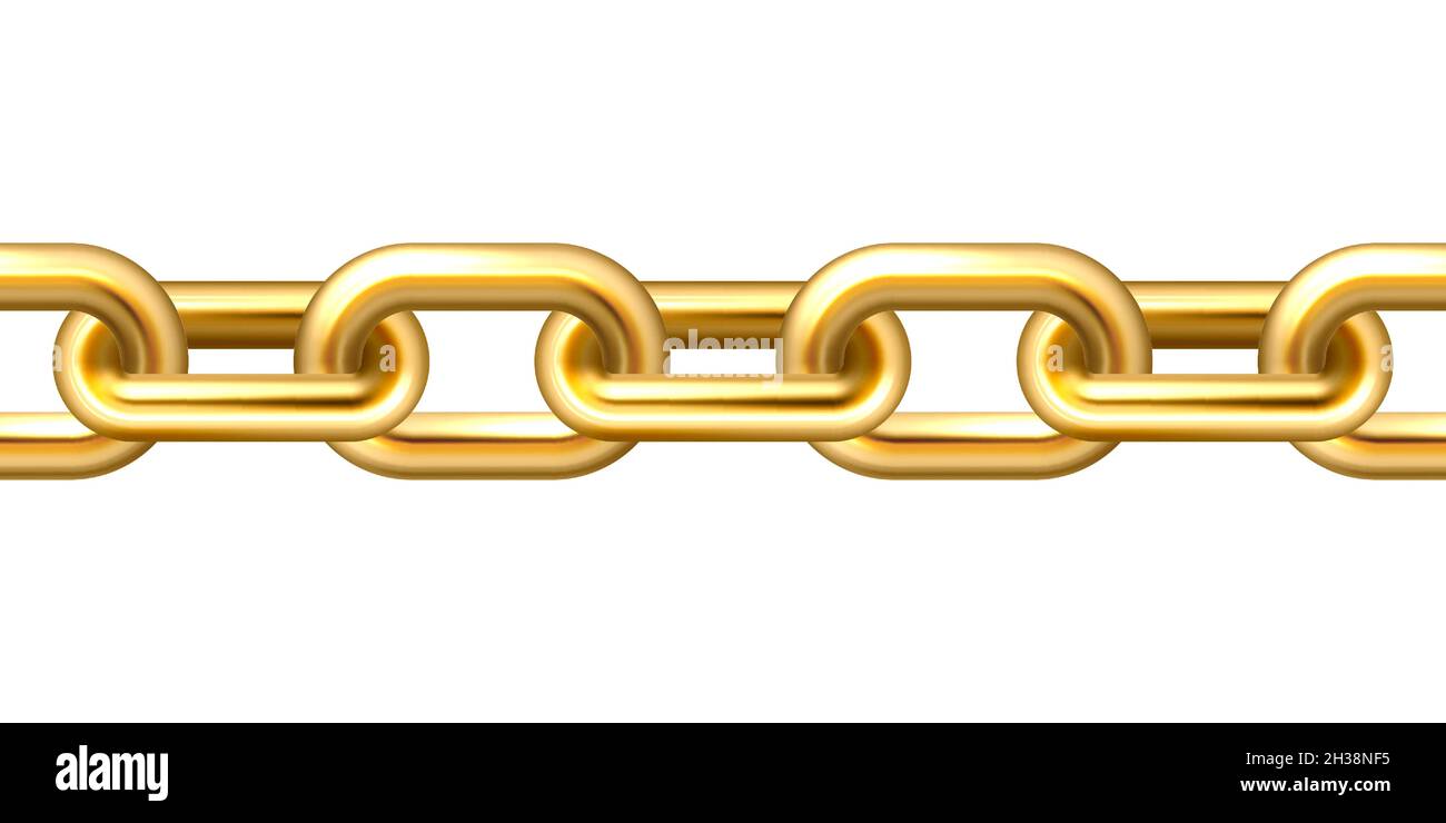 Realistic gold plated seamless metal chain with golden links isolated ...