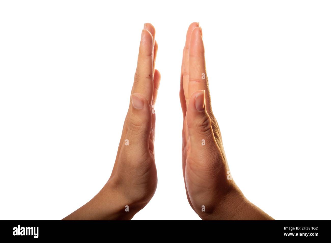 Hands about to collide isolated on white background. Friendship ...
