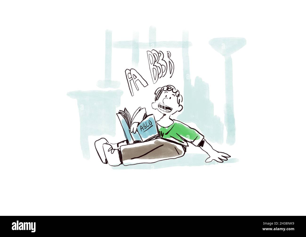 Funny Boy Read Loudly A Alphabet Book At Home, Learn To Read Scene ...