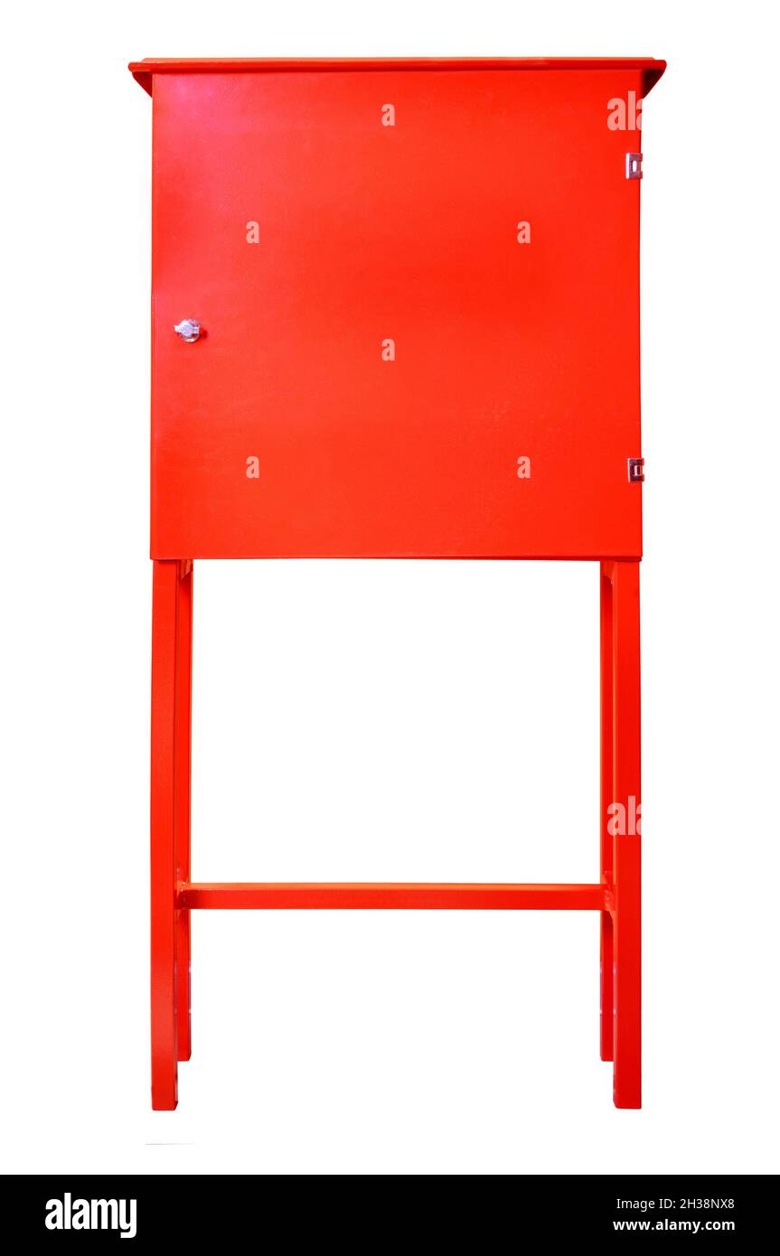Red fire water hose a cabinet isolated on white background Stock Photo ...
