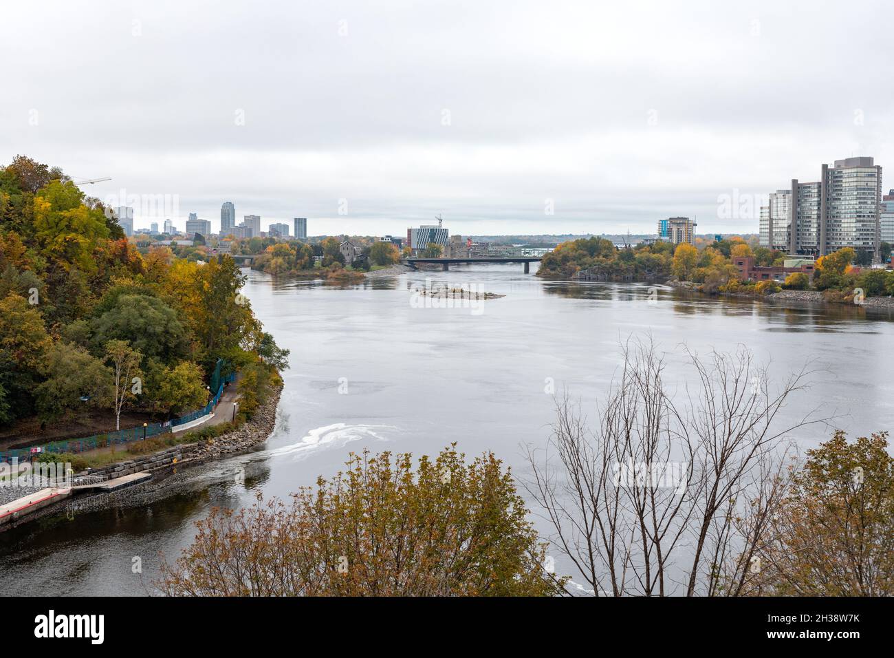 Panoramic view of Ottawa River and Gatineau city of Quebec in Canada ...