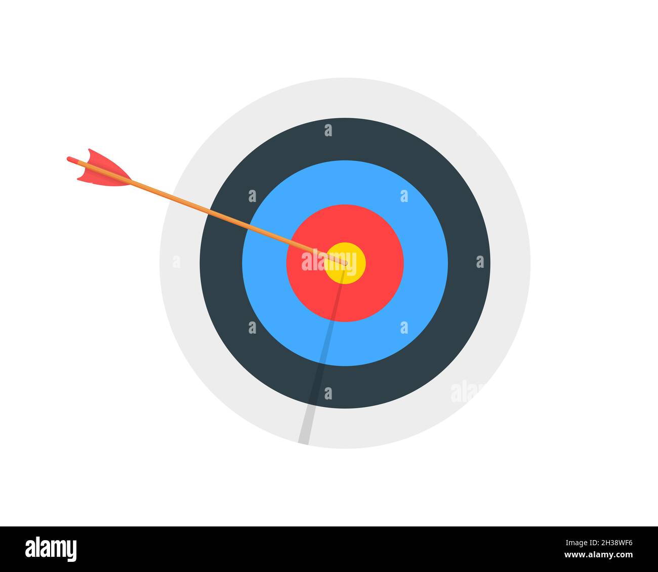 Archery target ring with arrow hitting bullseye. Round shaped dartboard ...