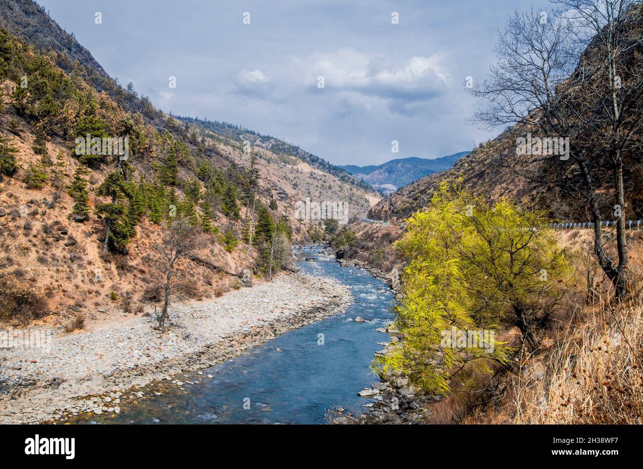 Paro Chu River near Paro city, Bhutan Stock Photo - Alamy