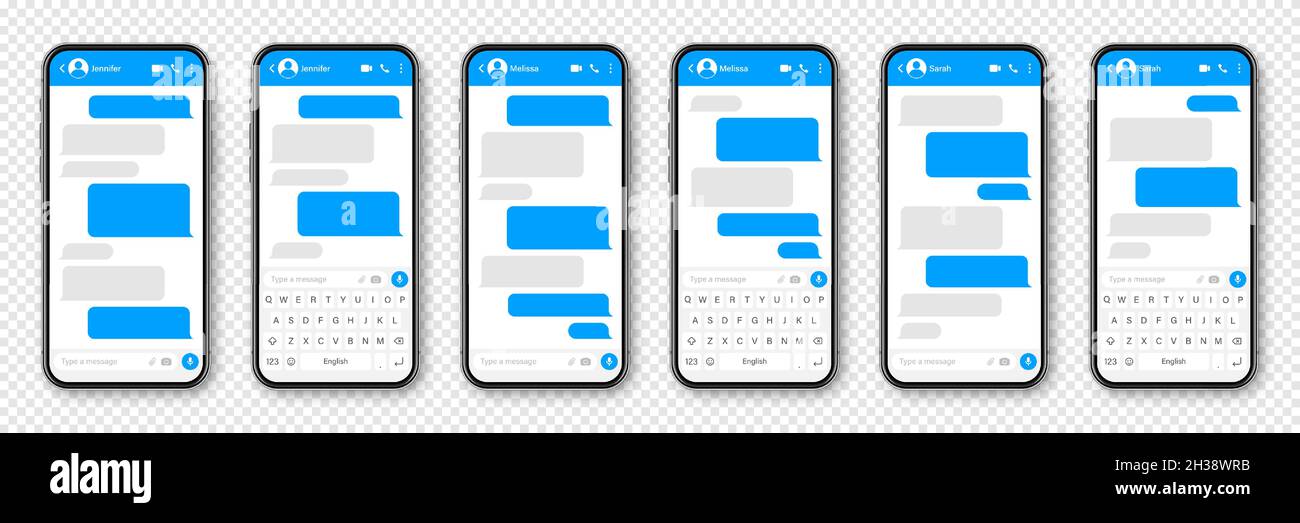 Realistic smartphone with messaging app. Blank SMS text frame ...